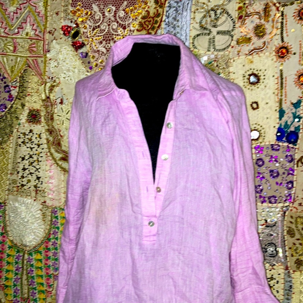 100% Sheer Linen 5 Button Overhead Closure - Gem